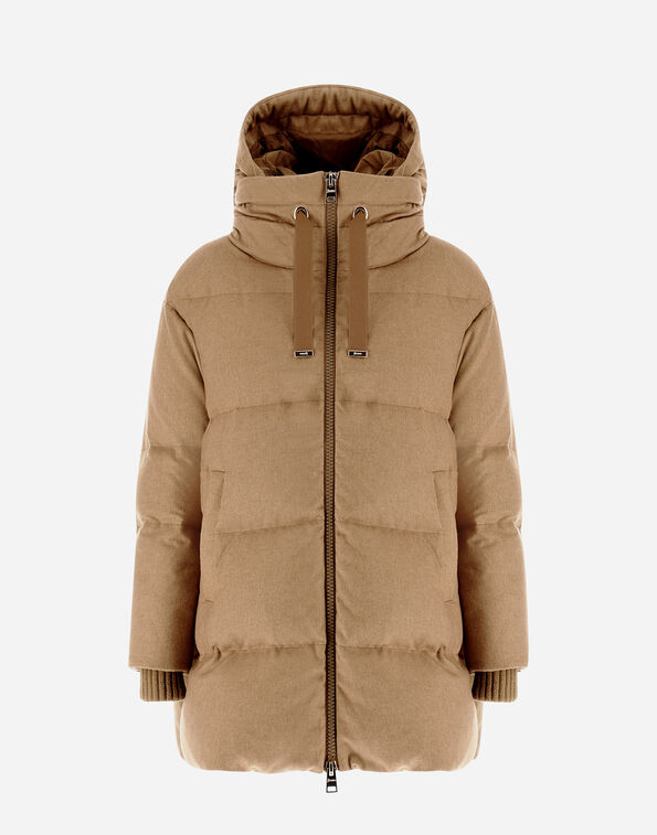 A-SHAPE JACKET IN CASHMERE, SILK AND MONOGRAM in Camel for Women | Herno®